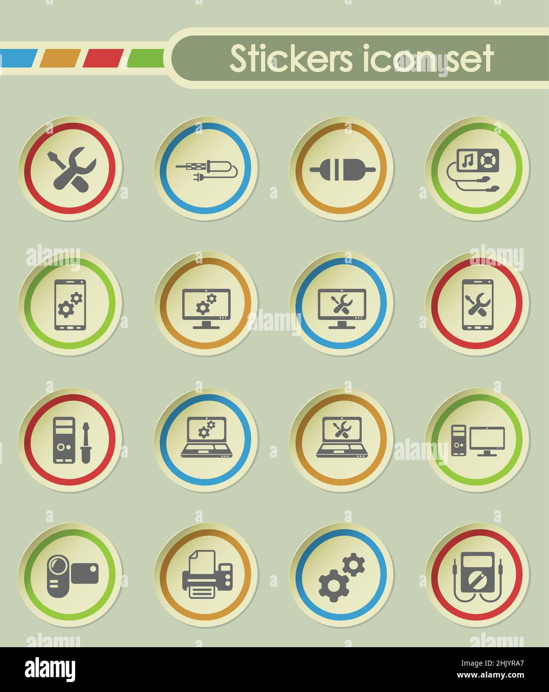 electronics repair round sticker icons for your creative ideas Stock ...