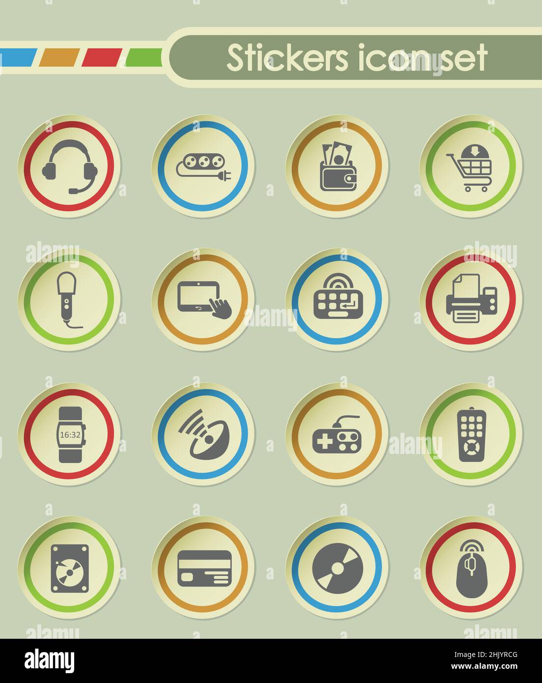 electronics supermarket round sticker icons for your creative ideas ...