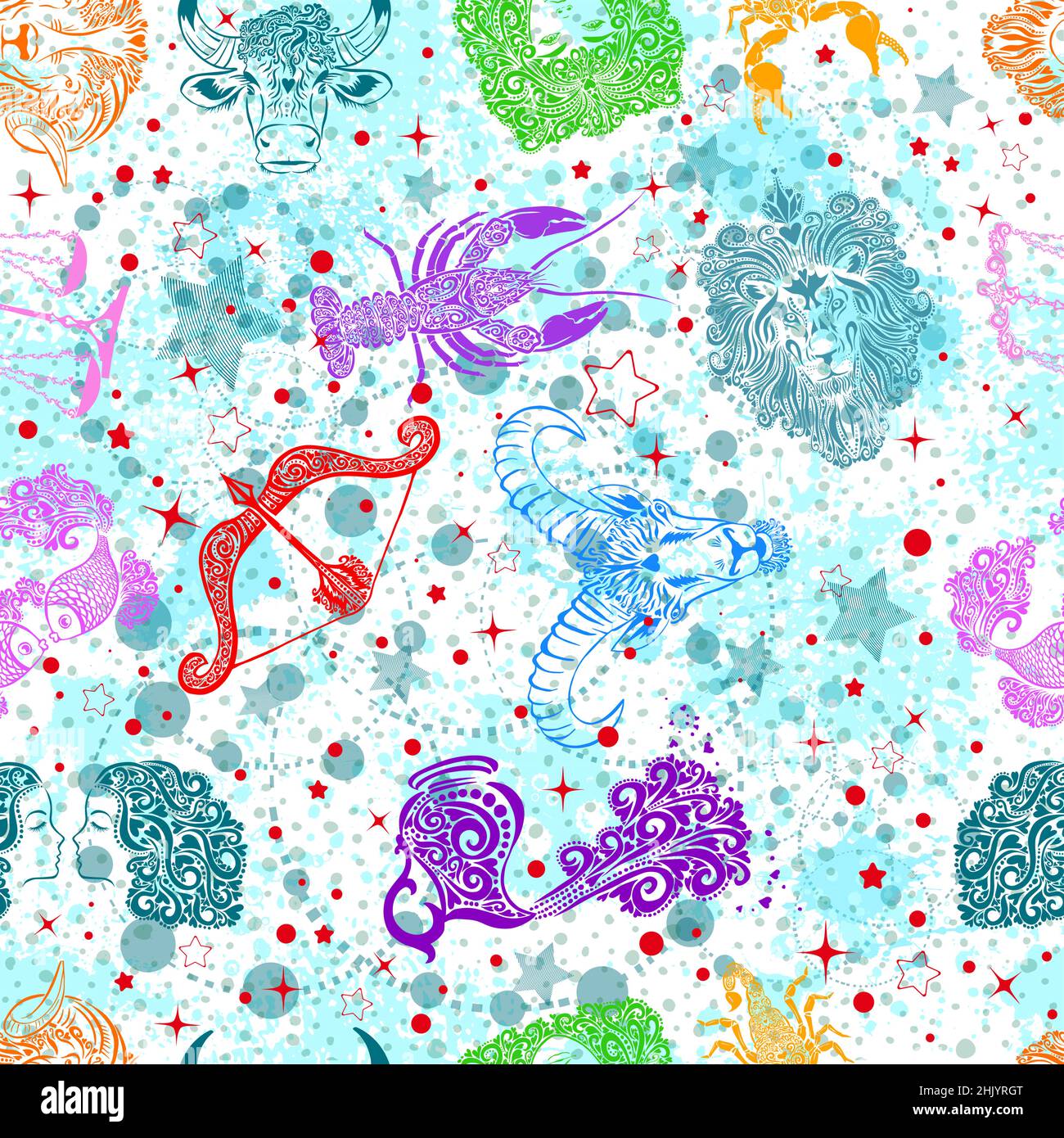 Zodiac colorful signs background is seamless. Vector illustration Stock ...