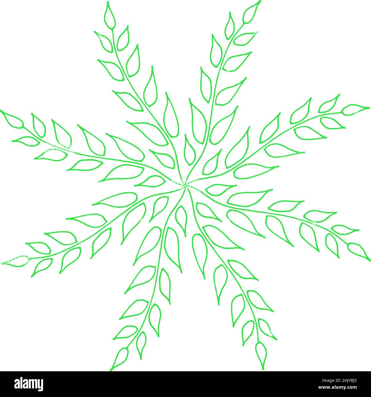 Hand drawn round floral circle with branches, leaves isolated on white ...