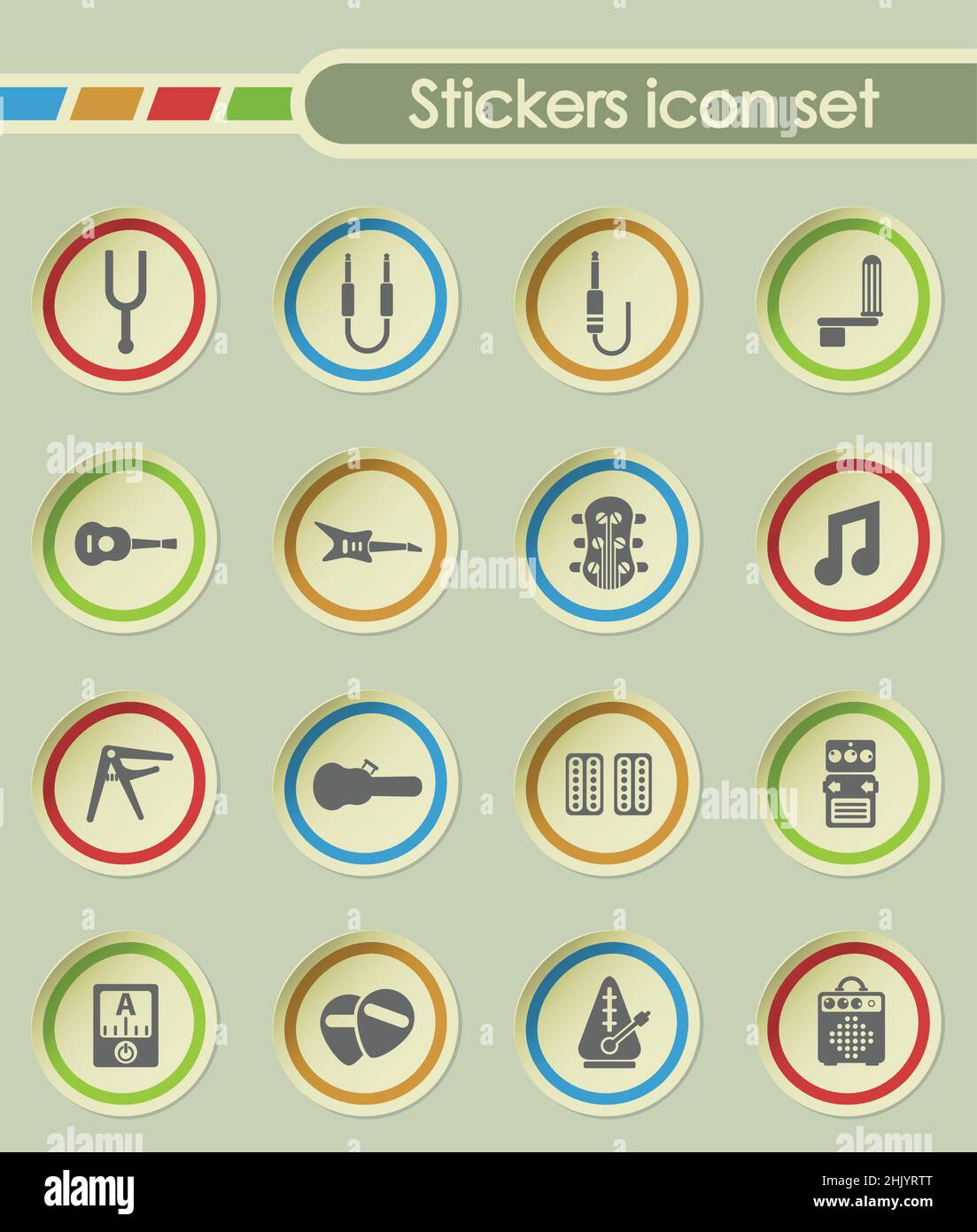 guitar and accessories round sticker icons for your creative ideas ...