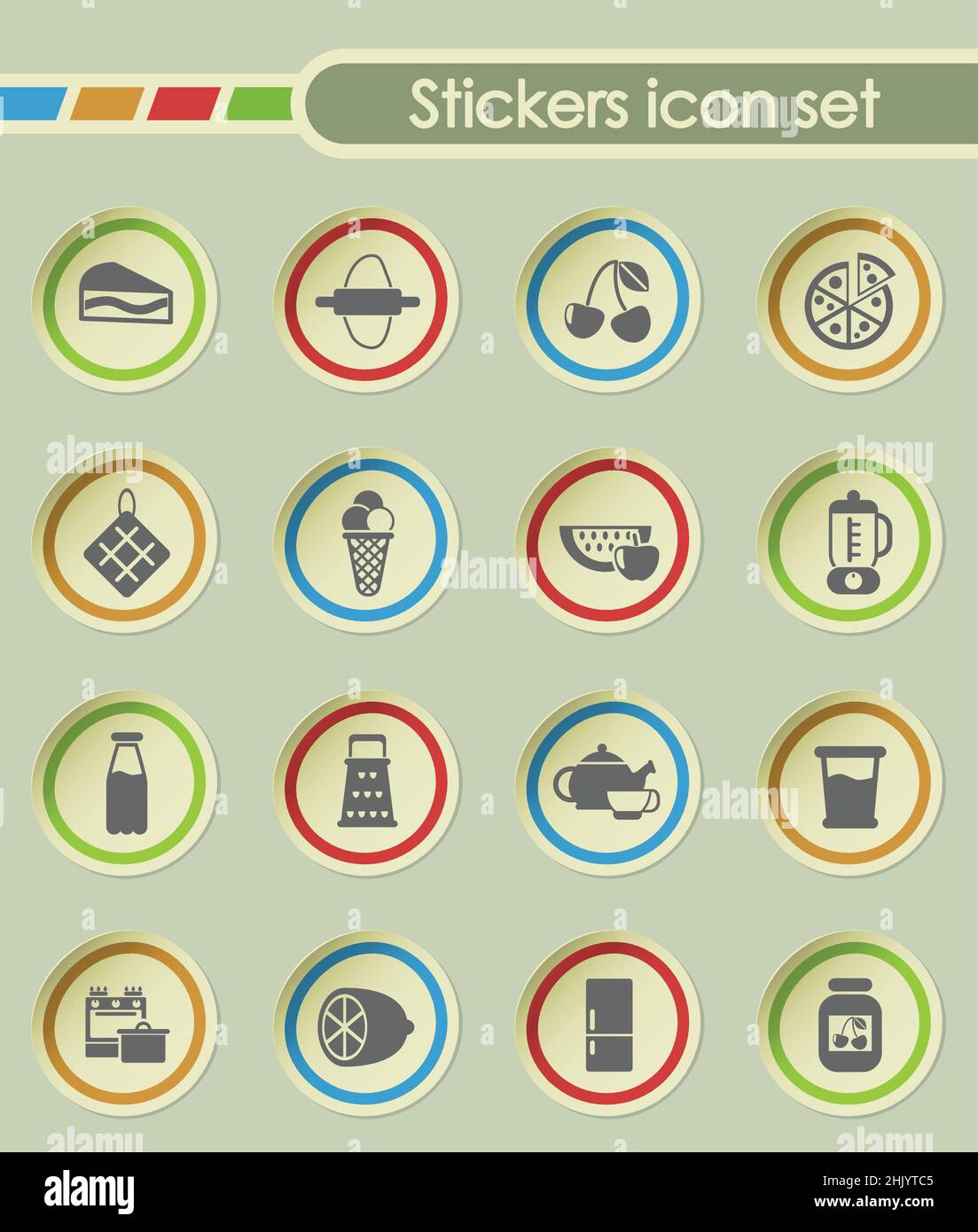 kitchen round sticker icons for your creative ideas Stock Vector Image ...