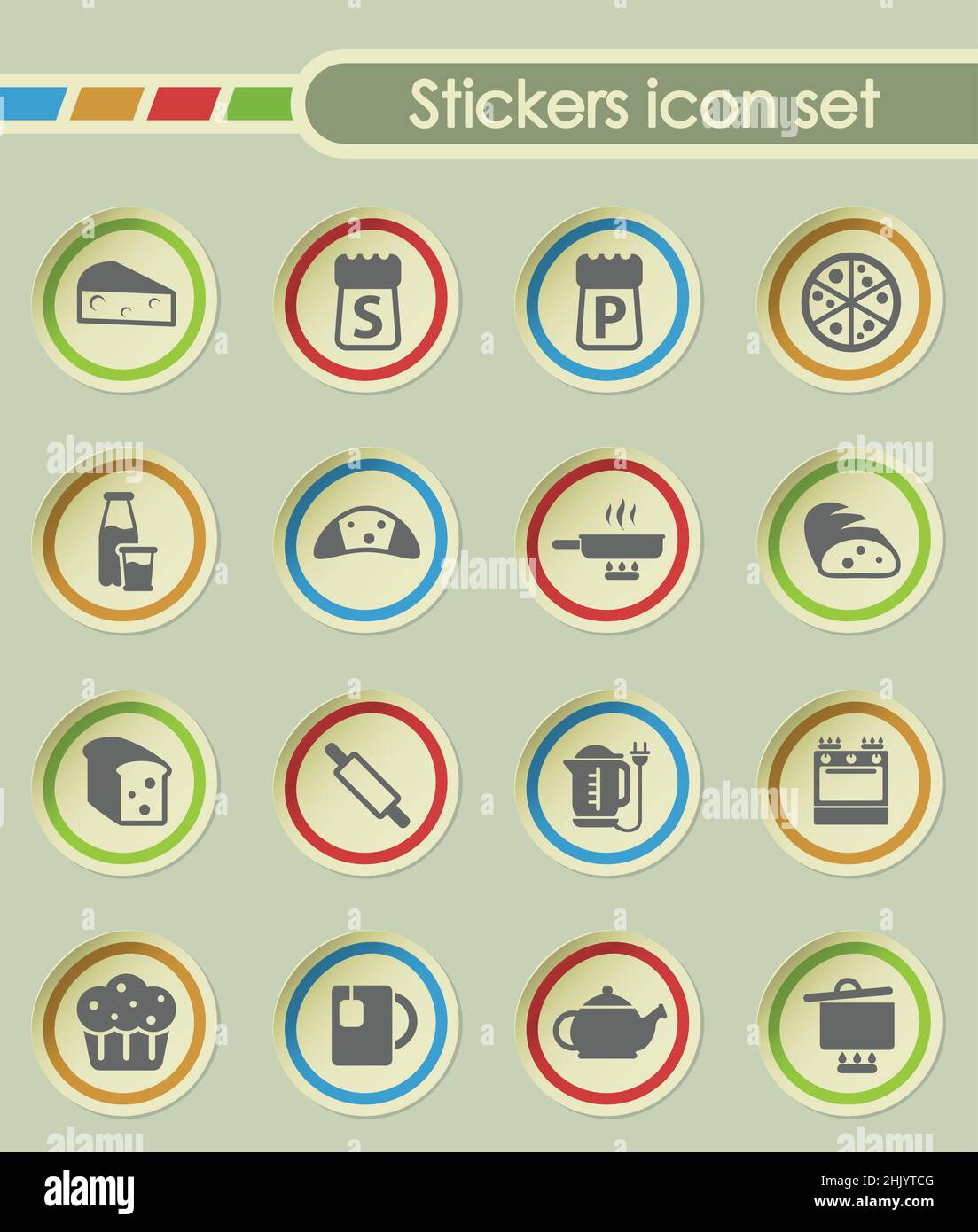 kitchen round sticker icons for your creative ideas Stock Vector Image ...