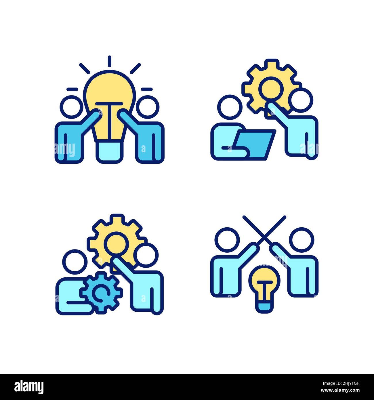 Successful teamwork pixel perfect RGB color icons set Stock Vector ...