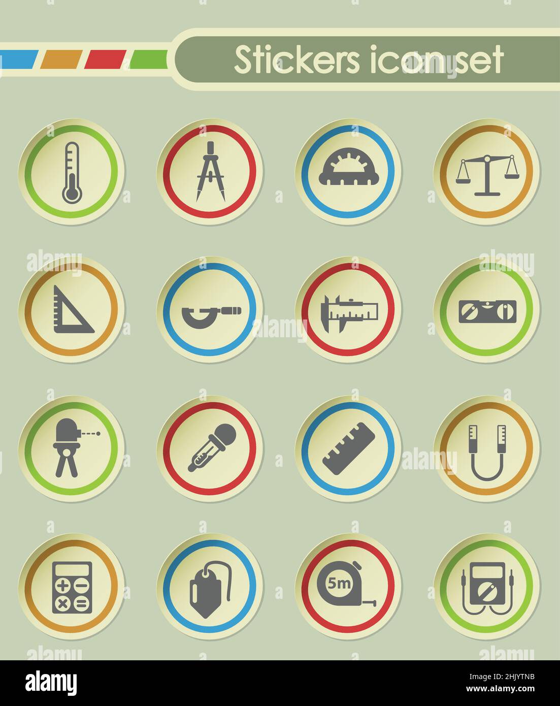 measuring tools round sticker icons for your creative ideas Stock ...