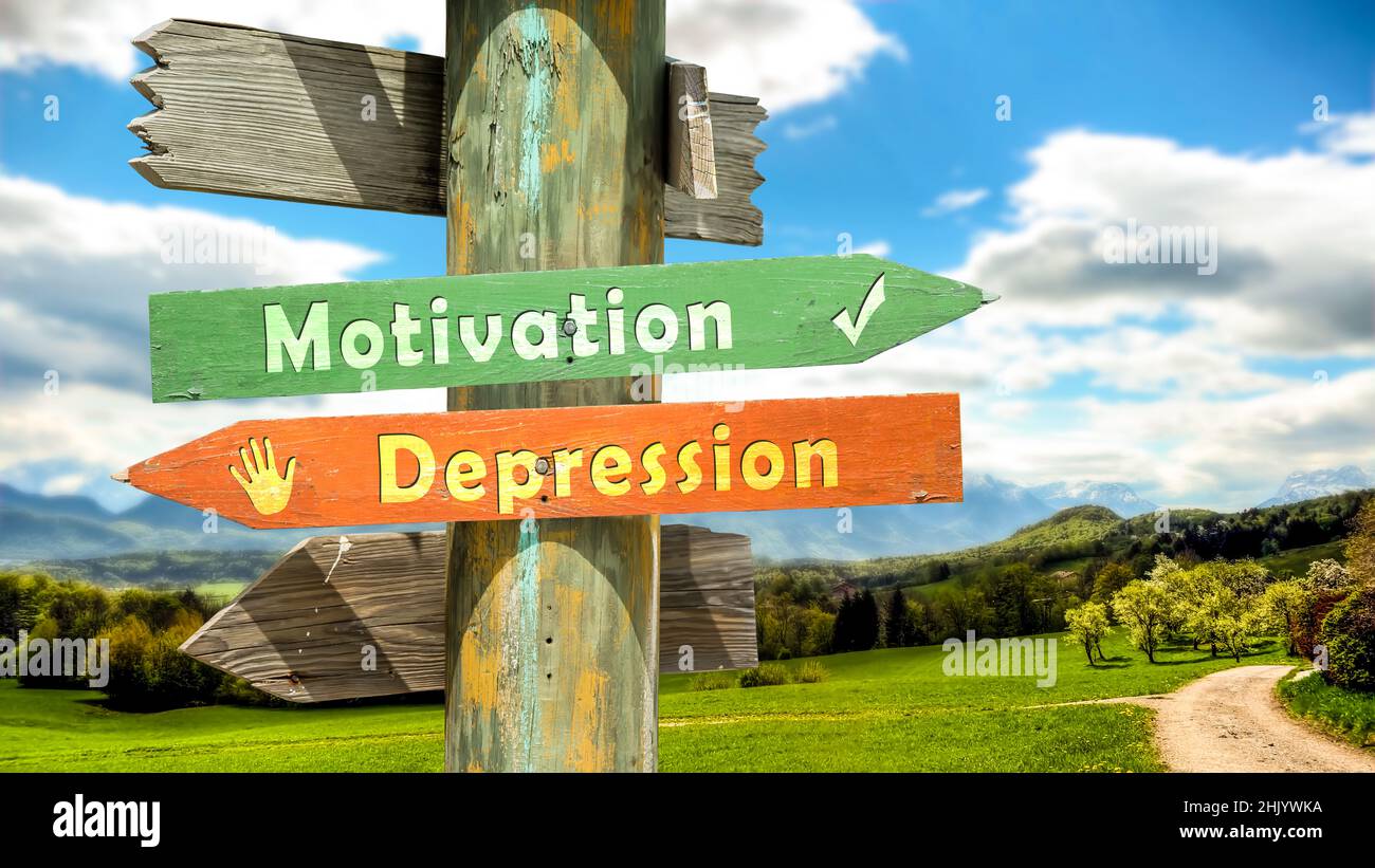 Street Sign the DIrection Way to Motivation versus Depression Stock ...
