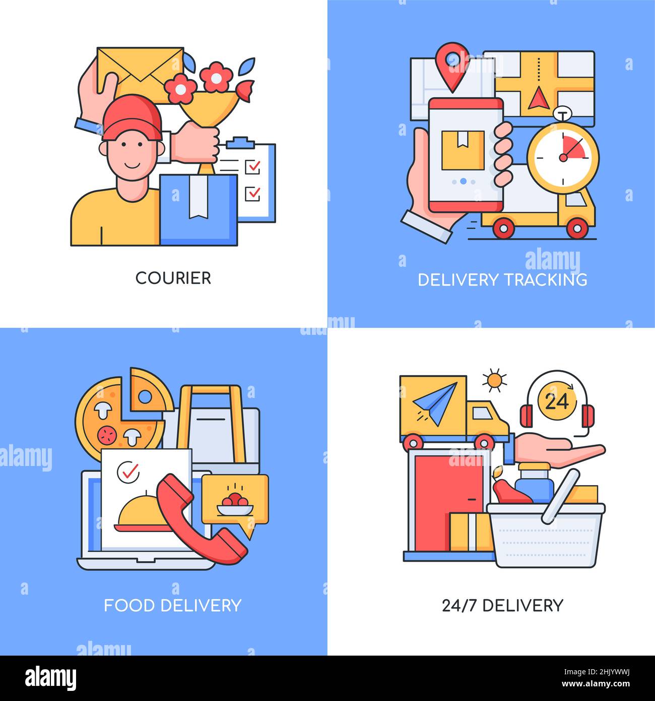 Delivery service - set of line design style colorful illustrations ...