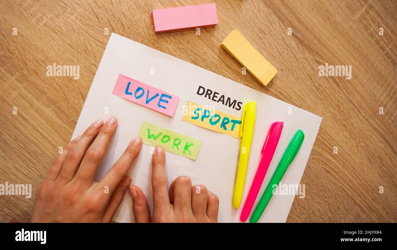 Young woman creating her Feng Shui wish map. Dreams and wishes ...