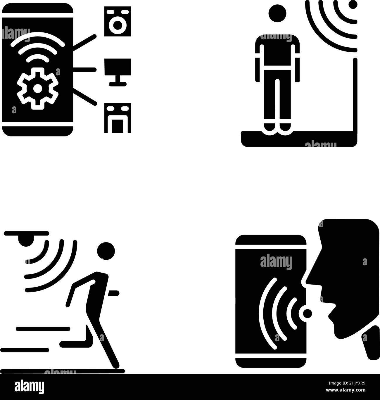 Sensor technology black glyph icons set on white space Stock Vector ...