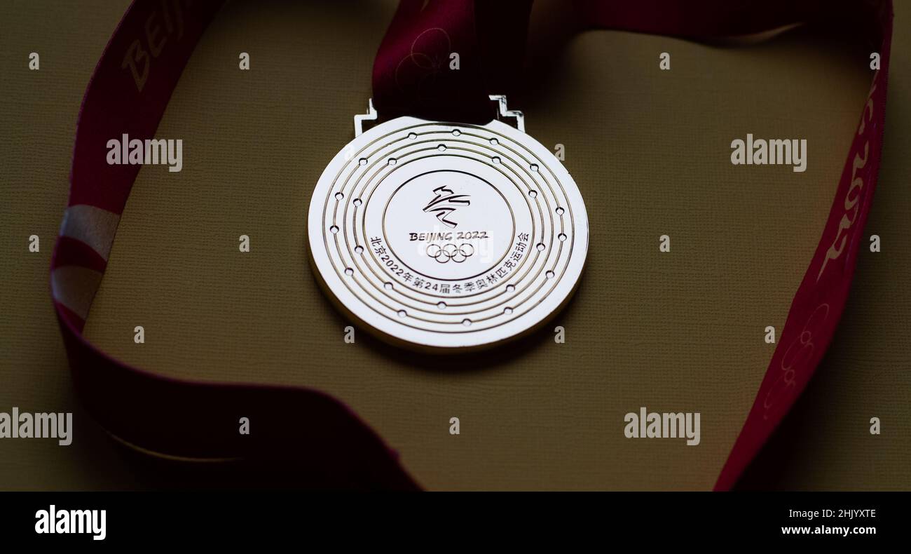January 14, 2022, Beijing, China. Gold medal of the XXIV Olympic Winter ...