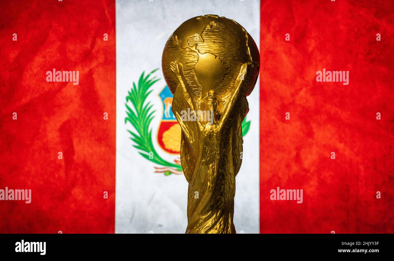 October 6, 2021 Lima, Peru. FIFA World Cup Cup against the background ...