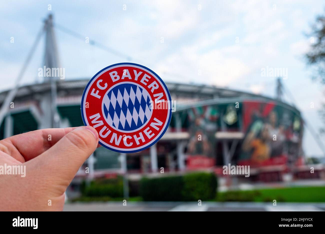 August 30, 2021, Munich, Germany. The emblem of the football club FC ...