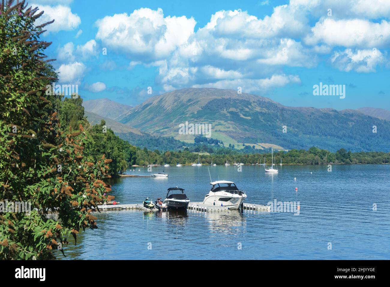 Loch Lomond from Duck Bay. Looking north over Marina. Loch Lomond and ...