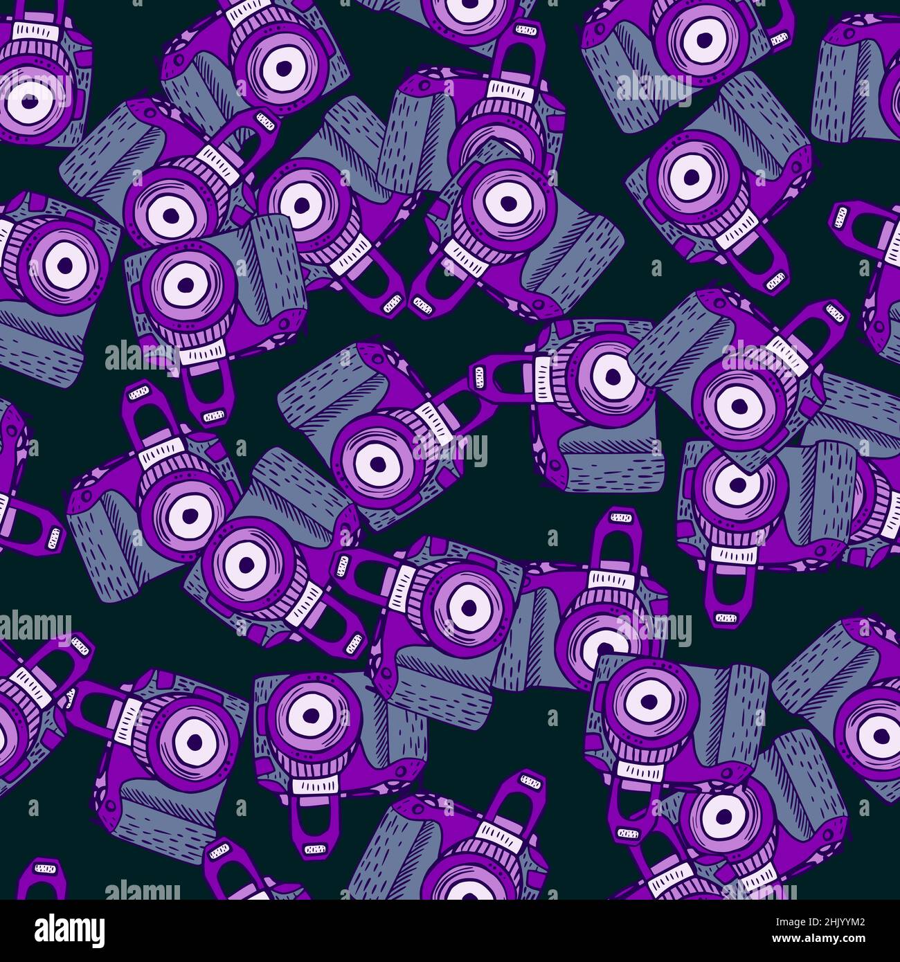 Photo camera vintage seamless pattern. Retro photo cameras design ...