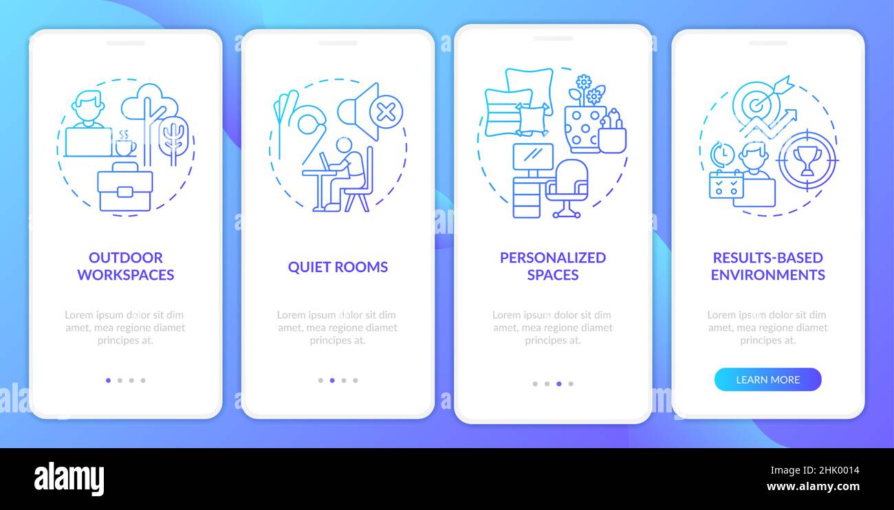 Conducive work environment blue gradient onboarding mobile app screen ...