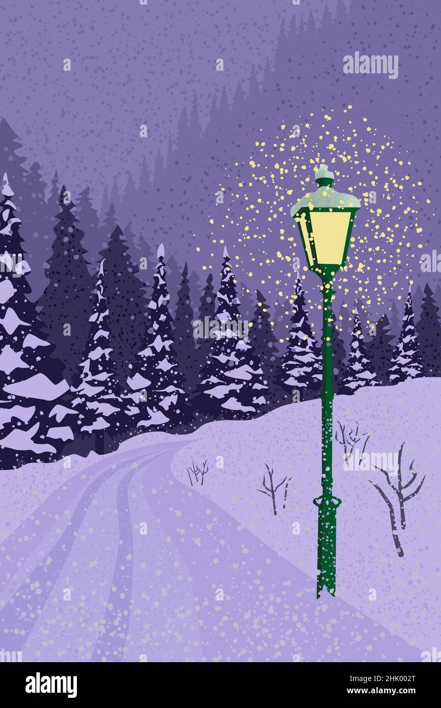 Illustration of a Lamp Post in Winter during snowfall Stock Photo - Alamy