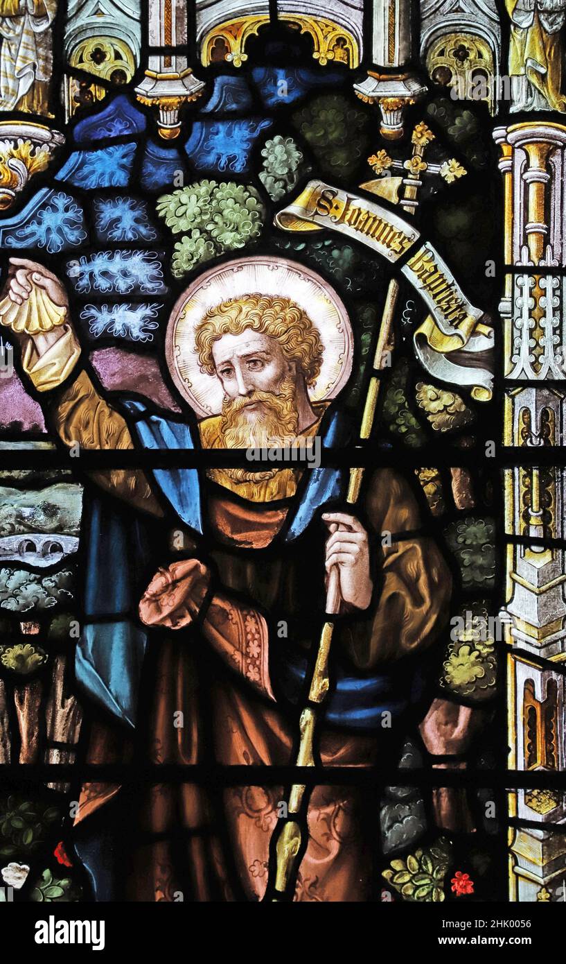 A stained glass window by F.A Oldaker depicting St John the Baptist ...