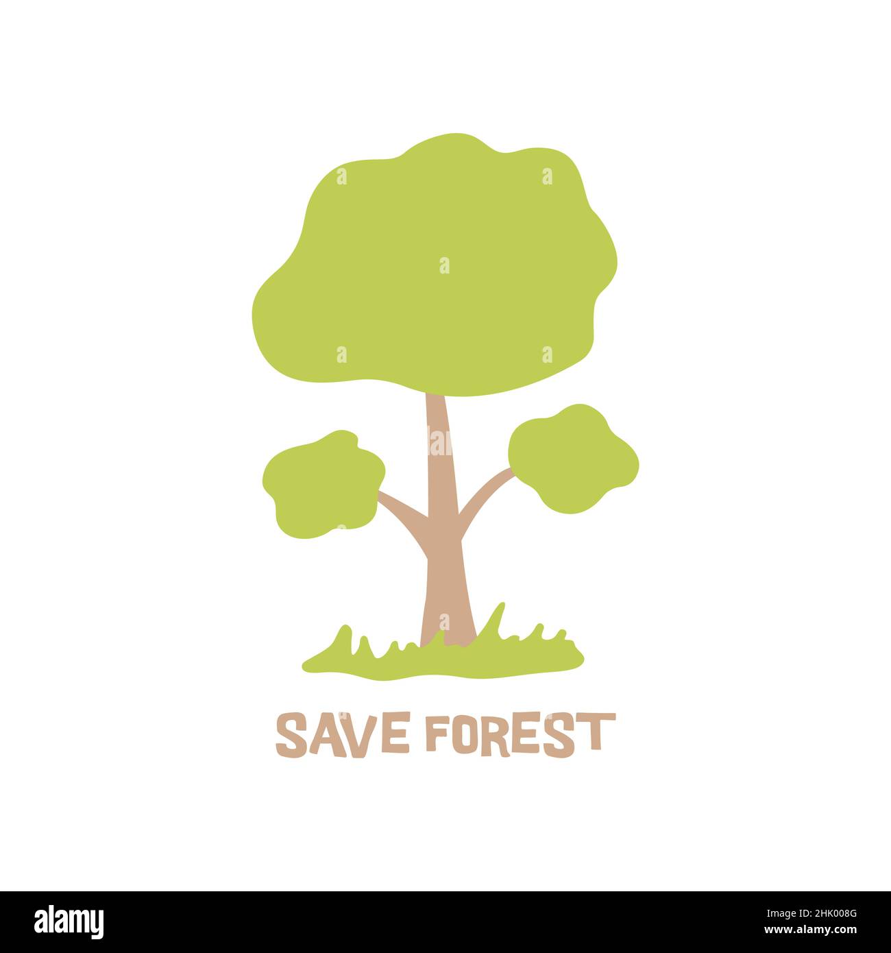 Green tree with spreading branches and grass. National Forest Day. Save ...