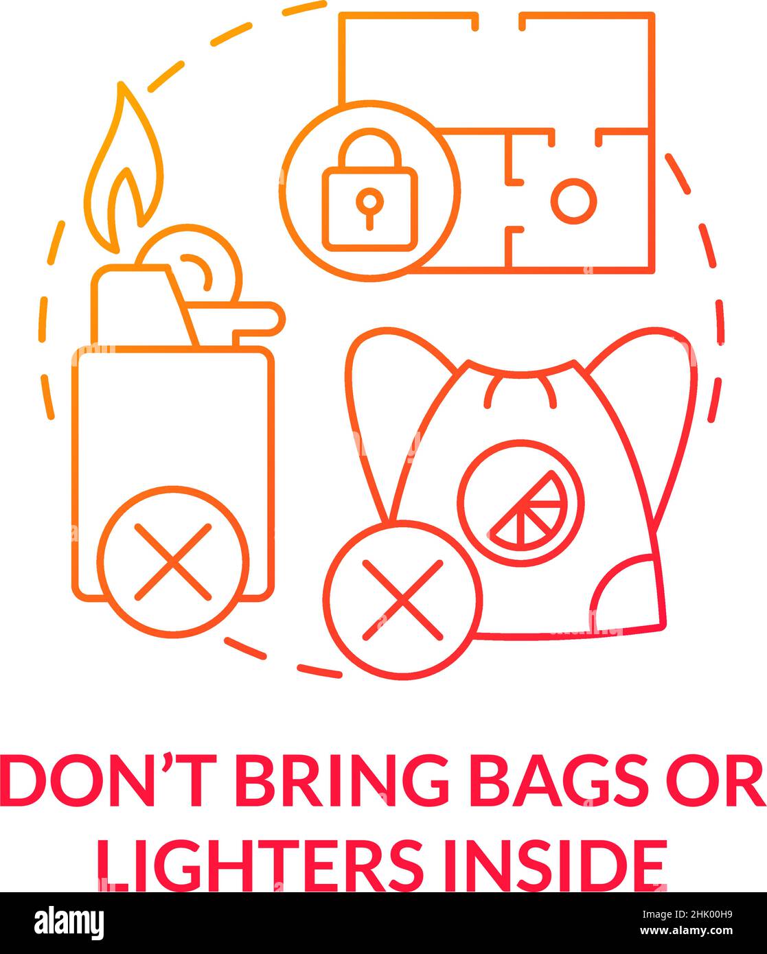 Dont bring bags and lighters inside red gradient concept icon Stock ...