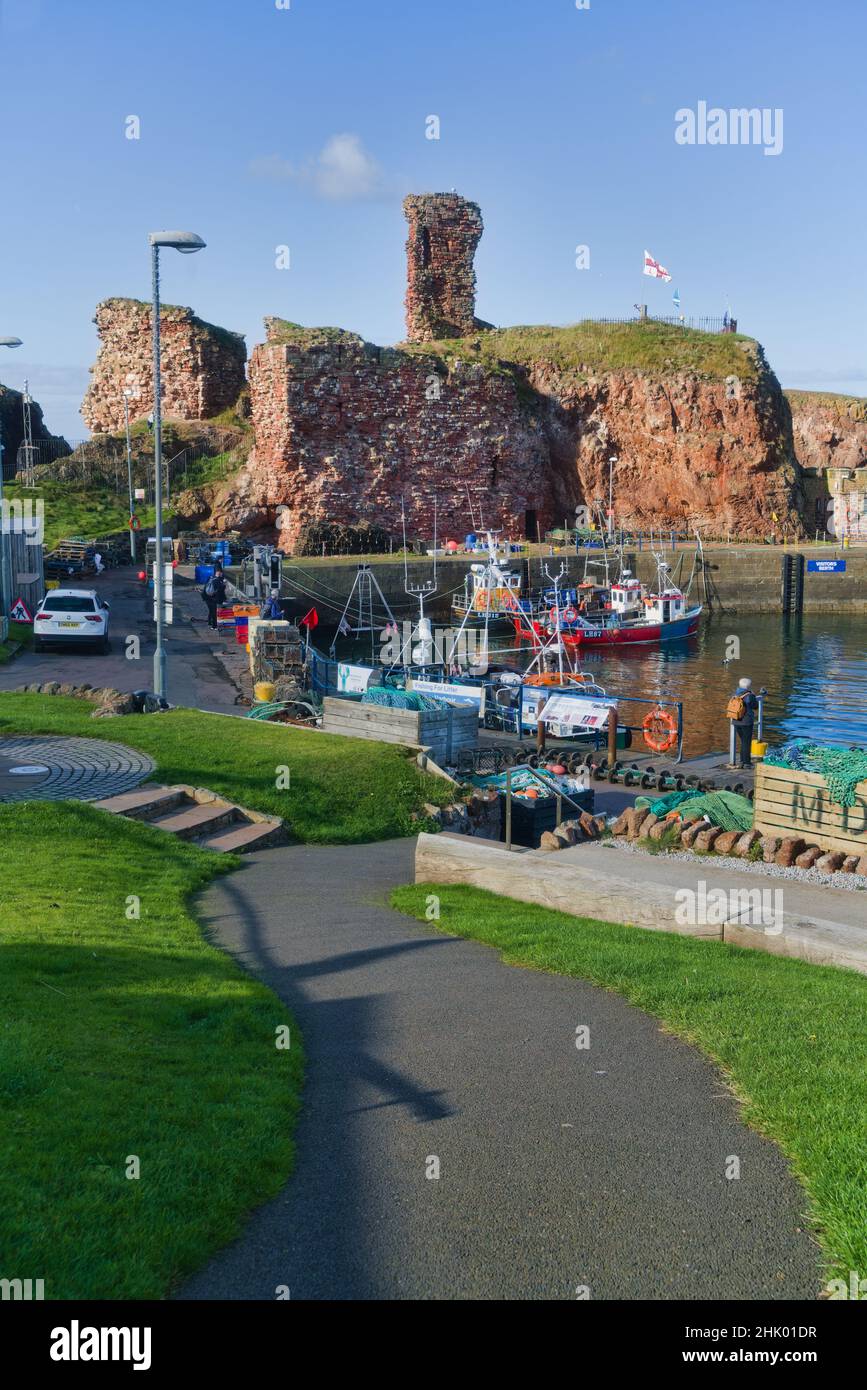 Looking west over Dunbar Harbour to ancient historic Castle ruins. Beautiful clear day ...