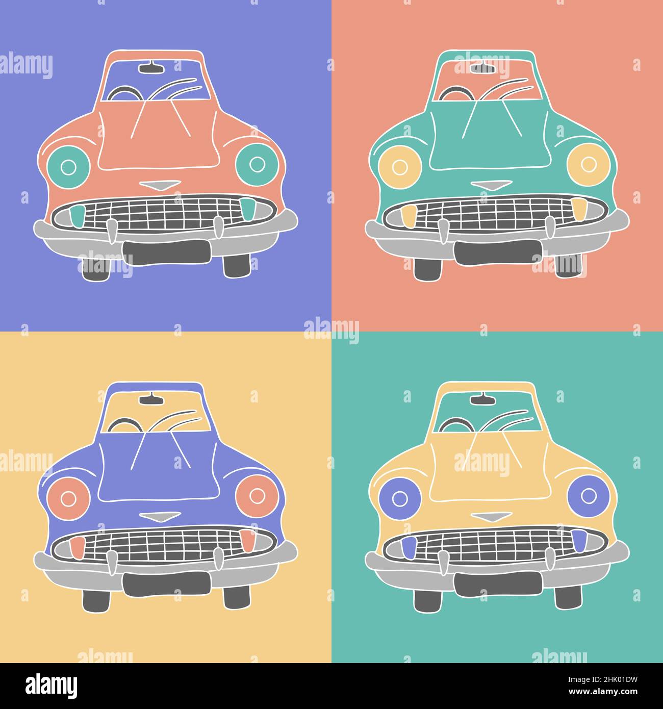 Retro auto old front view car funny vector pop art set style vector ...