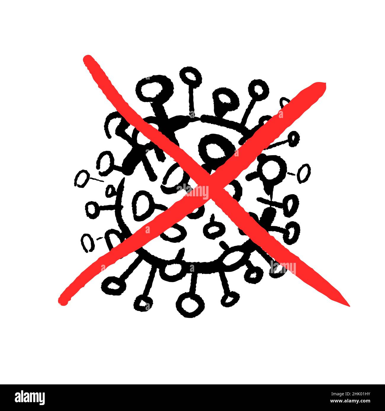 Coronavirus crossed or banned sketch art. Simple coronavirus hand drawn ...