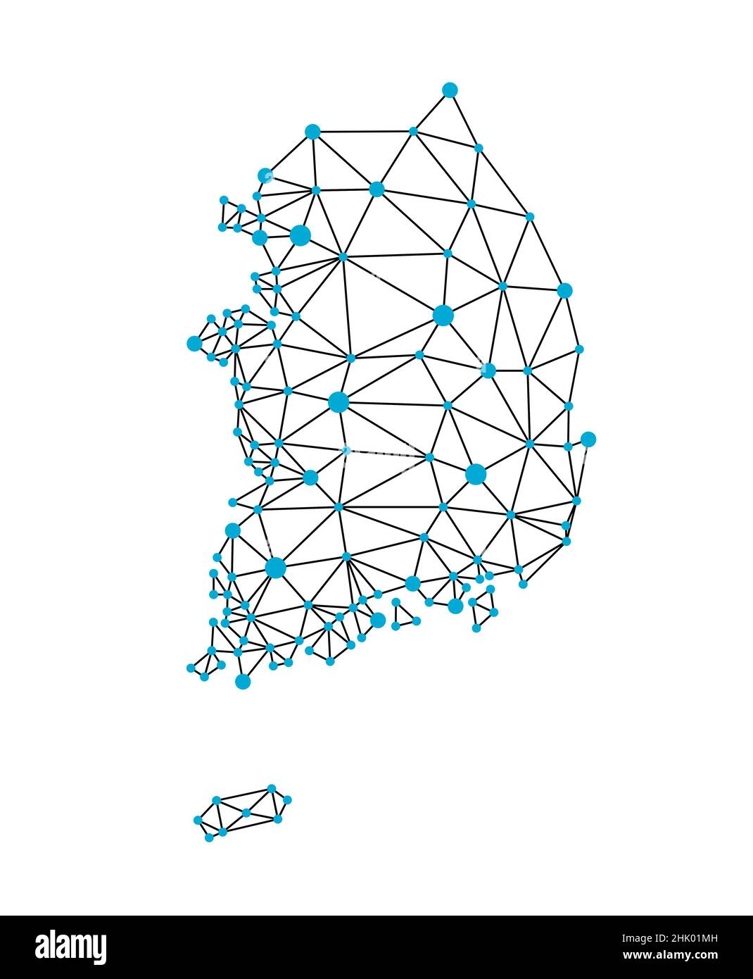 South Korea polygonal map. Abstract geometric connected dots vector map ...