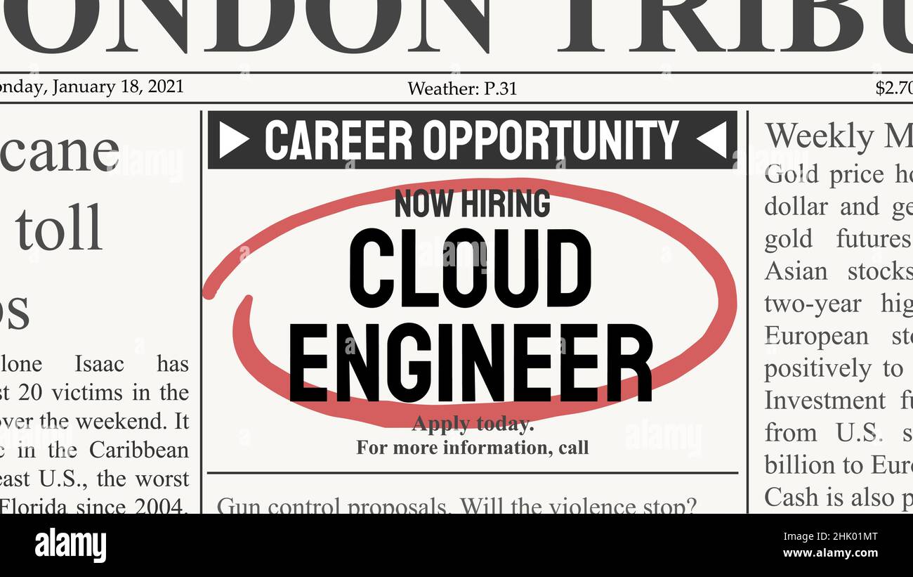 Cloud engineer career. Recruitment offer - job ad. Newspaper classified ...