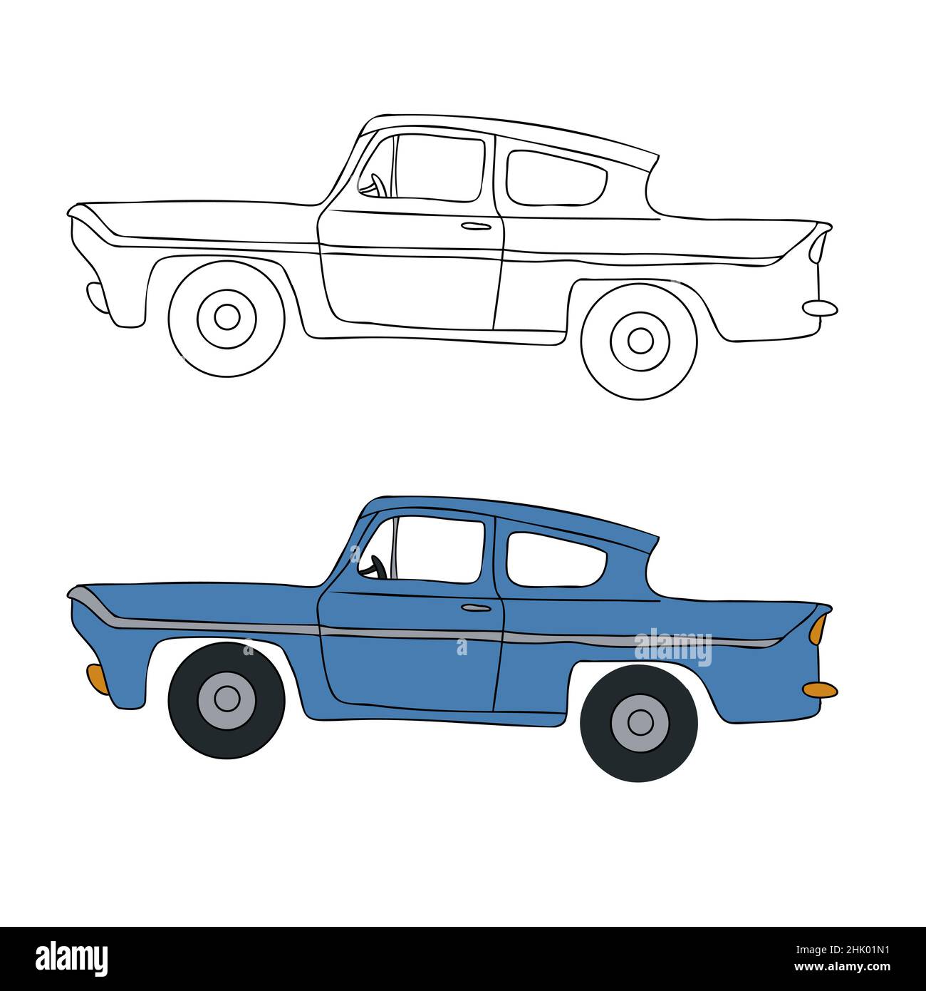 Retro car in hand drawn sketchy style. Side view retro auto. Classic ...