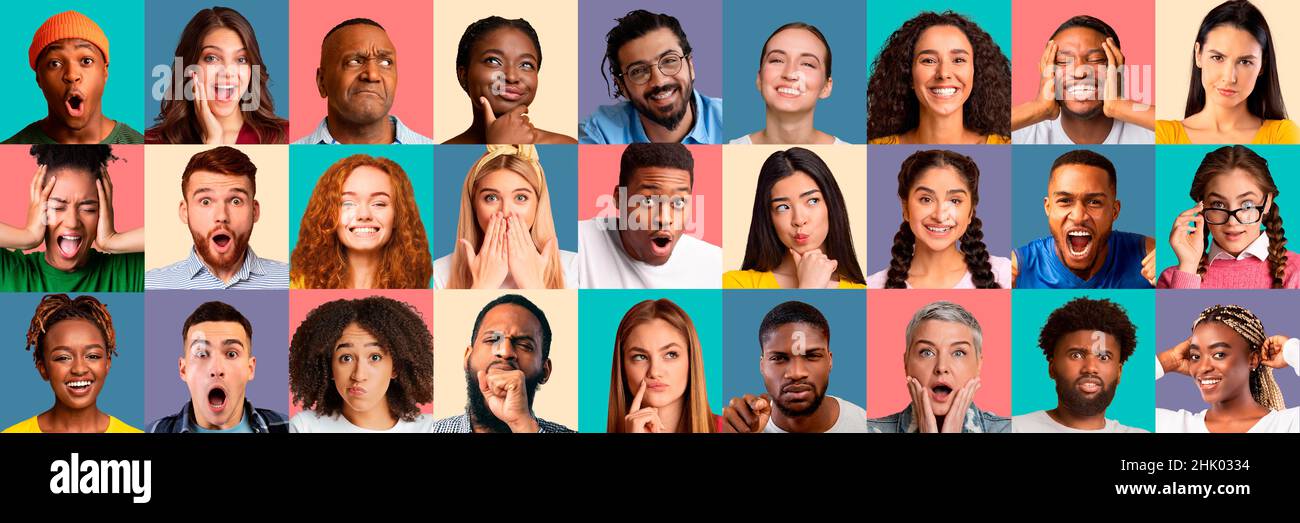 Set of closeup portraits, feelings and emotions concept Stock Photo - Alamy