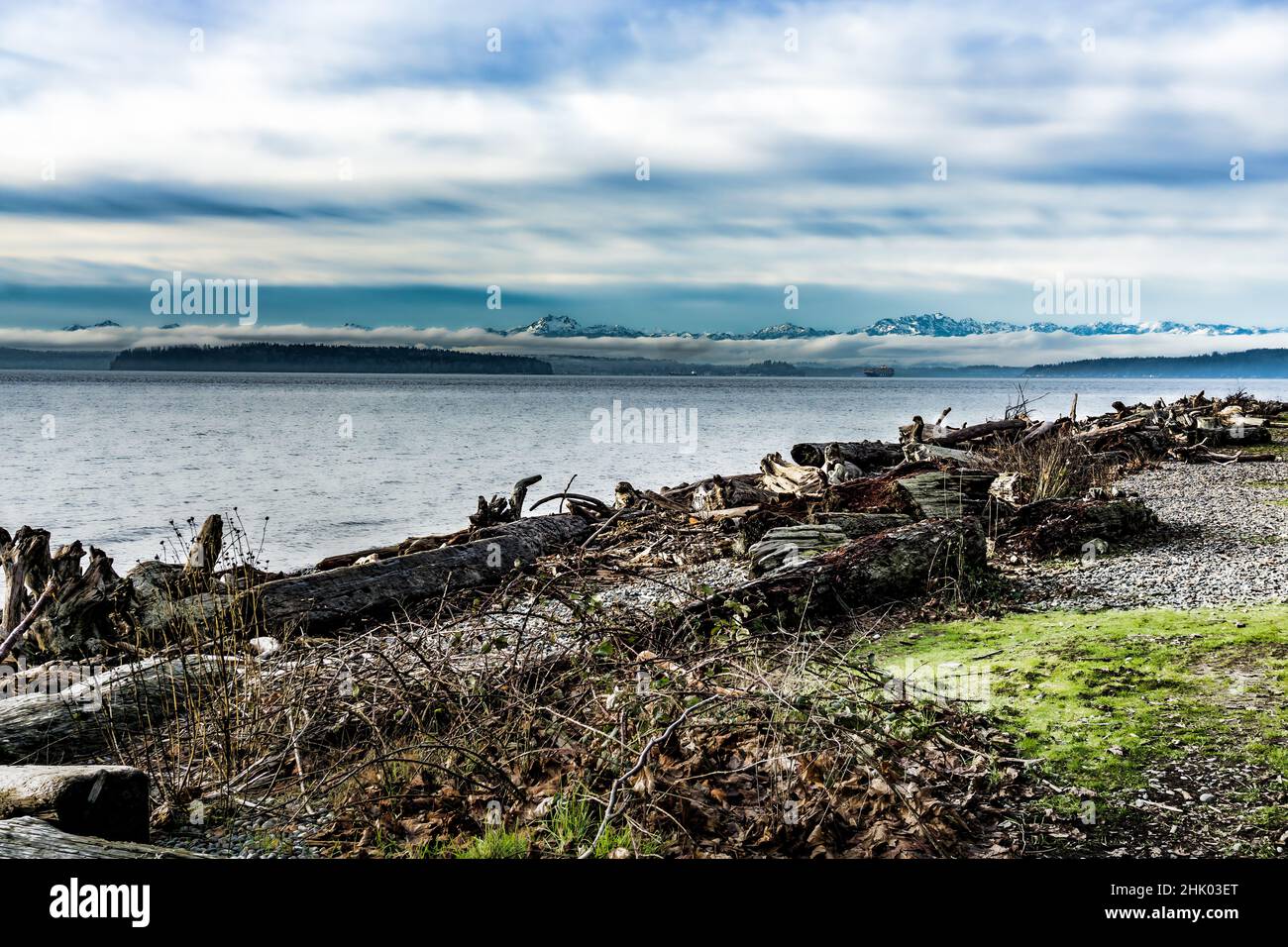 Mountains rise up across the Puget Sound in Washington State Stock ...