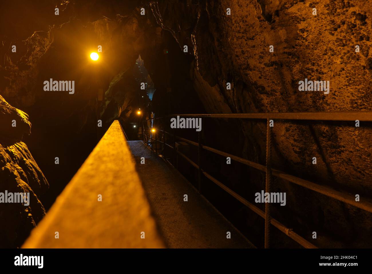 Inside the cave, lights and line inside the cave Stock Photo - Alamy