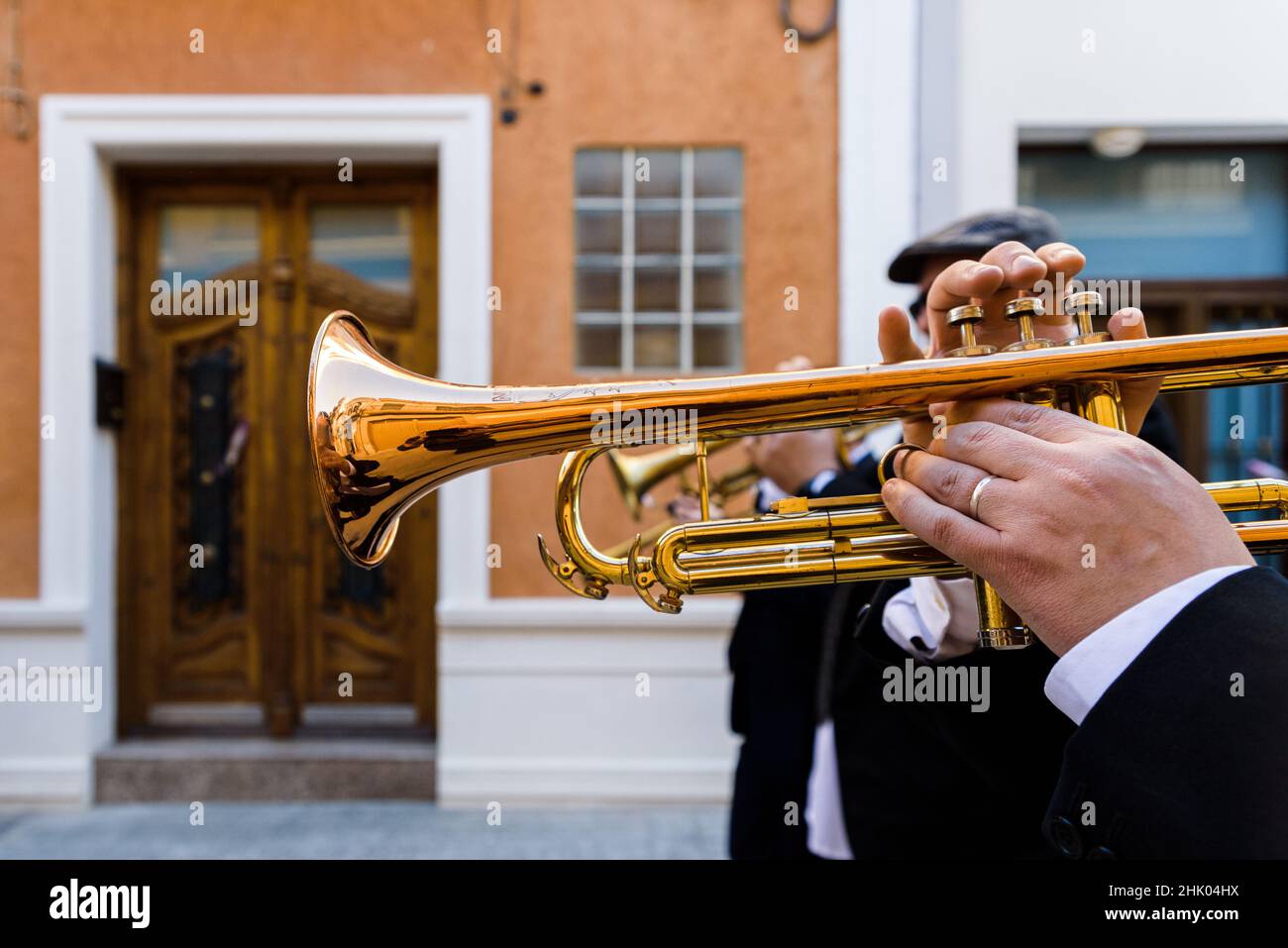 Valencia, spain - february 1, 2022: Trumpeter of a traditional ...