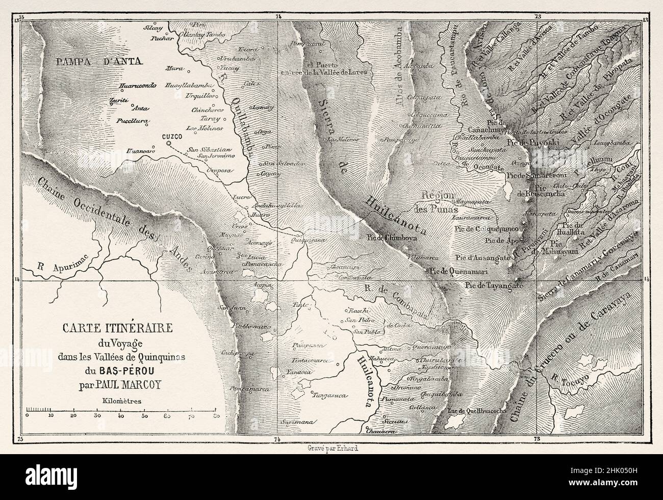Old Itinerary map of the trip in the Quinquinas valleys, southern Peru ...