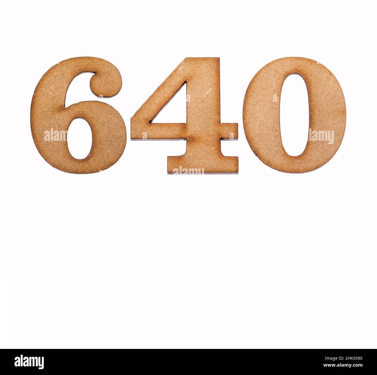 Number 640 - Piece of wood isolated on white background Stock Photo - Alamy