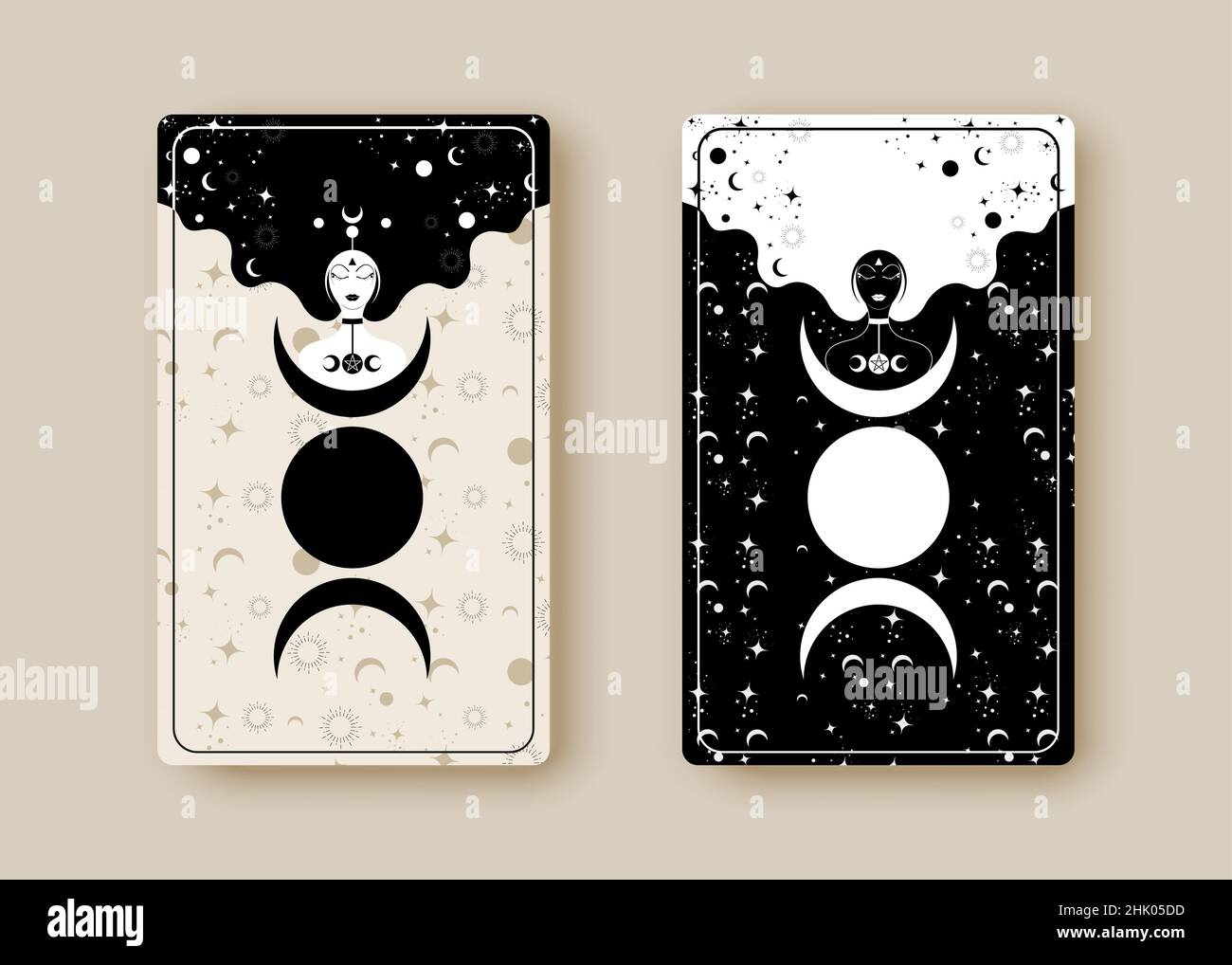 Set magical tarot cards, magic Woman Triple Moon, boho style, sacred ...