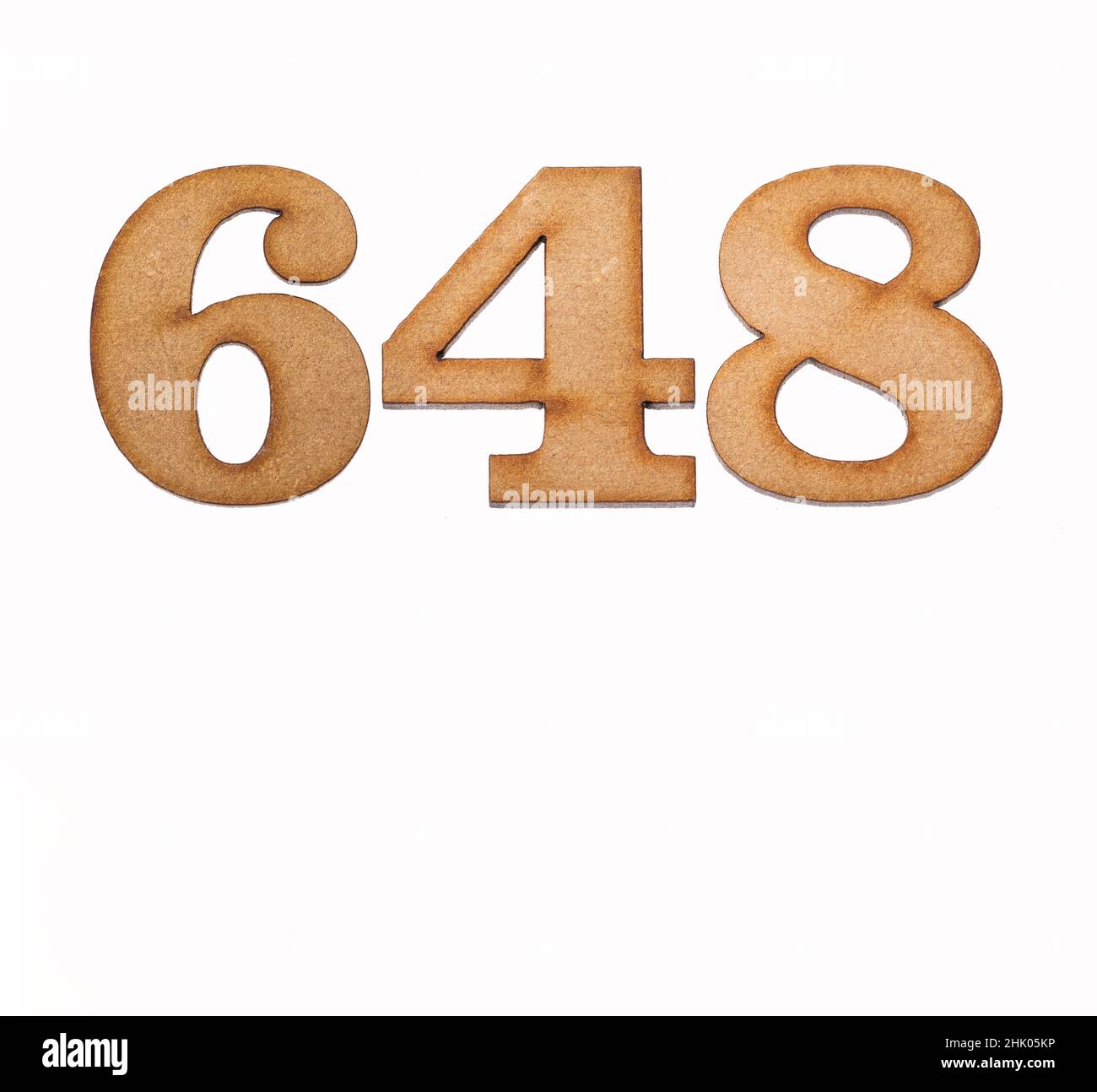 Number 648 - Piece of wood isolated on white background Stock Photo - Alamy
