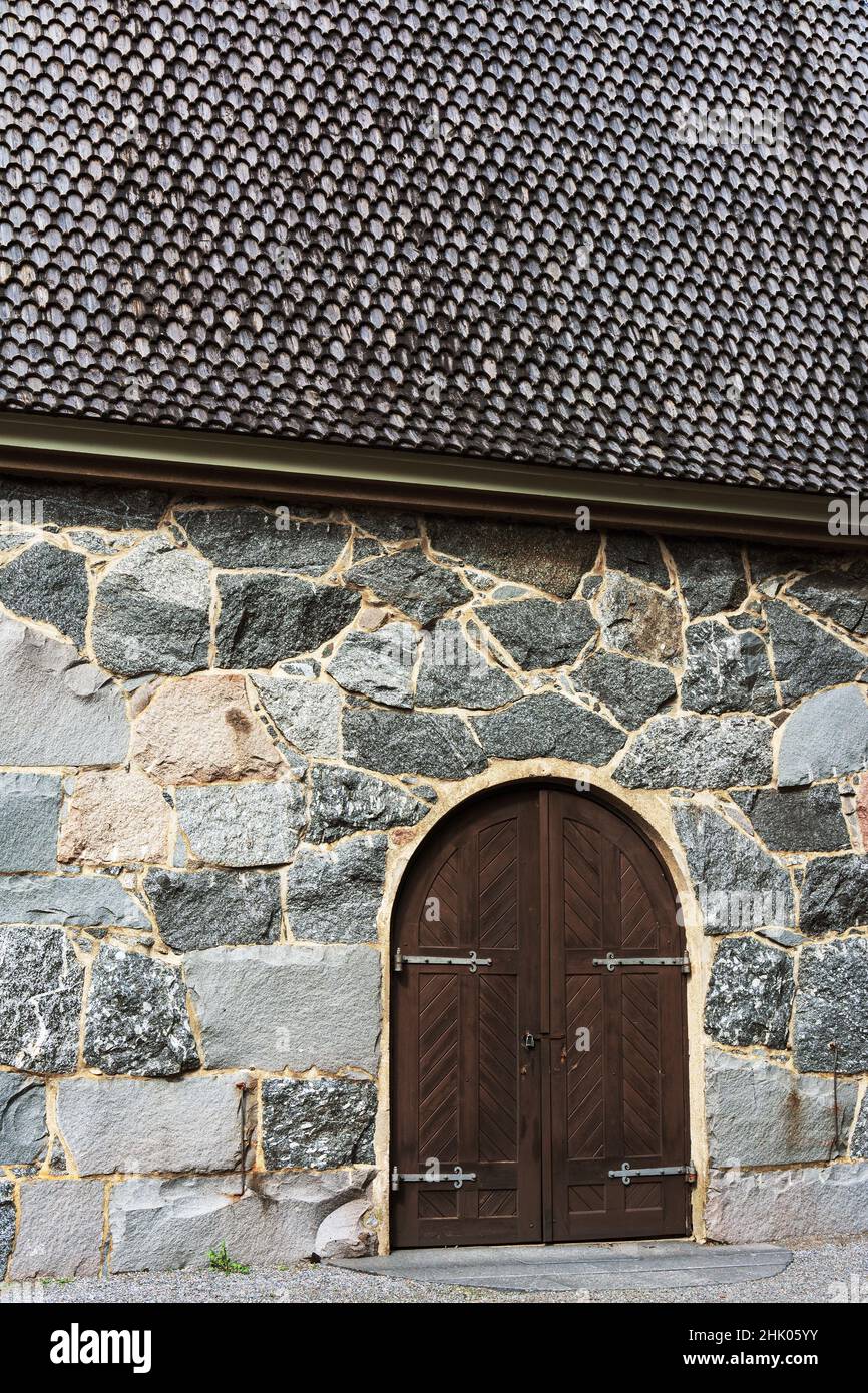Wooden door to medieval stone church of Lammi Finland Stock Photo - Alamy