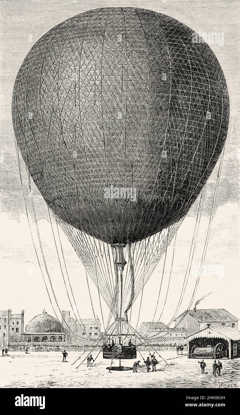 The captive balloon built by Giffard in Turin, Italy. Europe. Old 19th ...