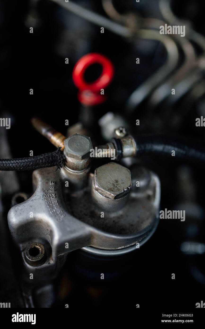 Oil dirty and old filter engine closeup Stock Photo - Alamy