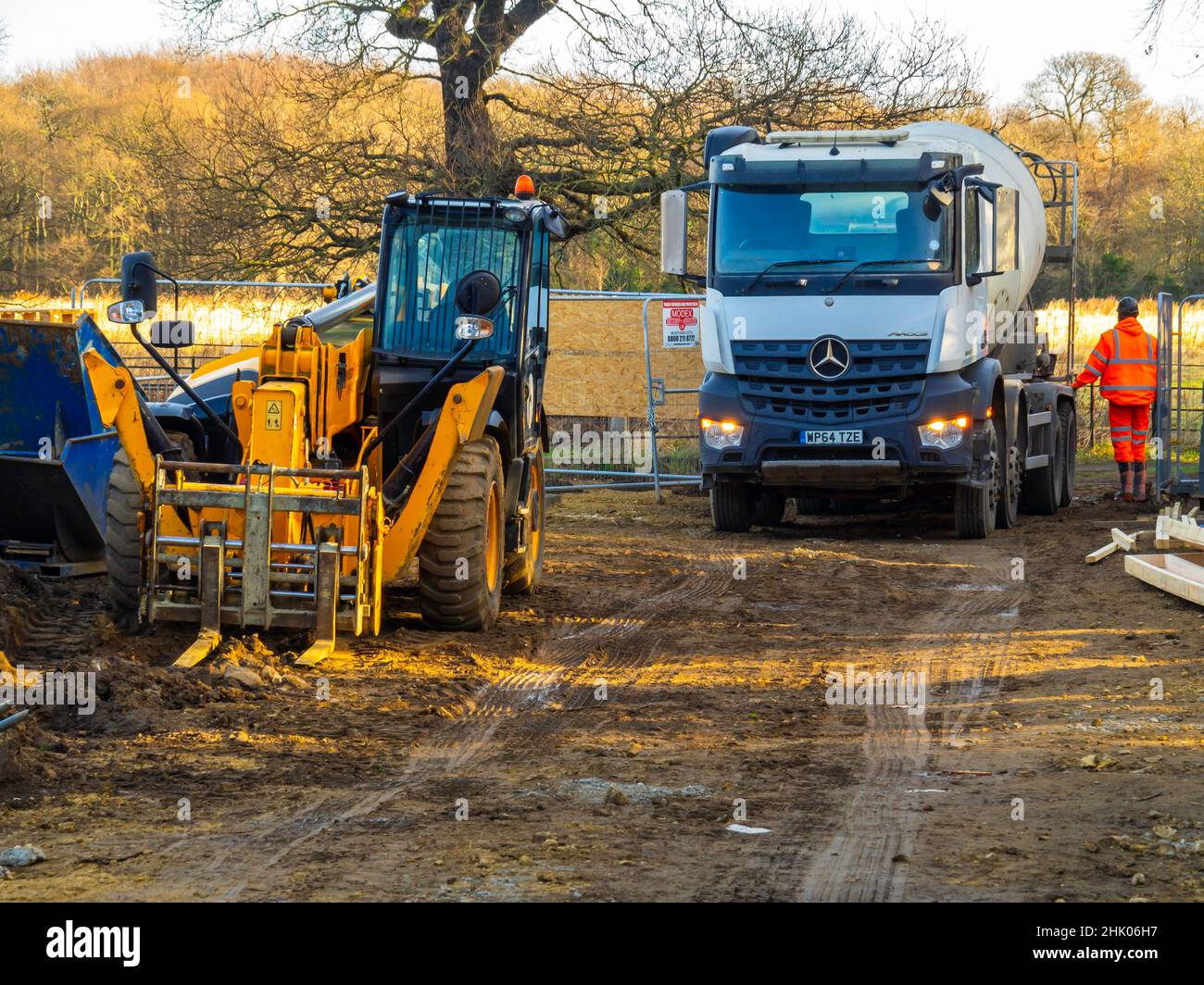 A ready mixed concrete pour on a small school construction site Stock ...