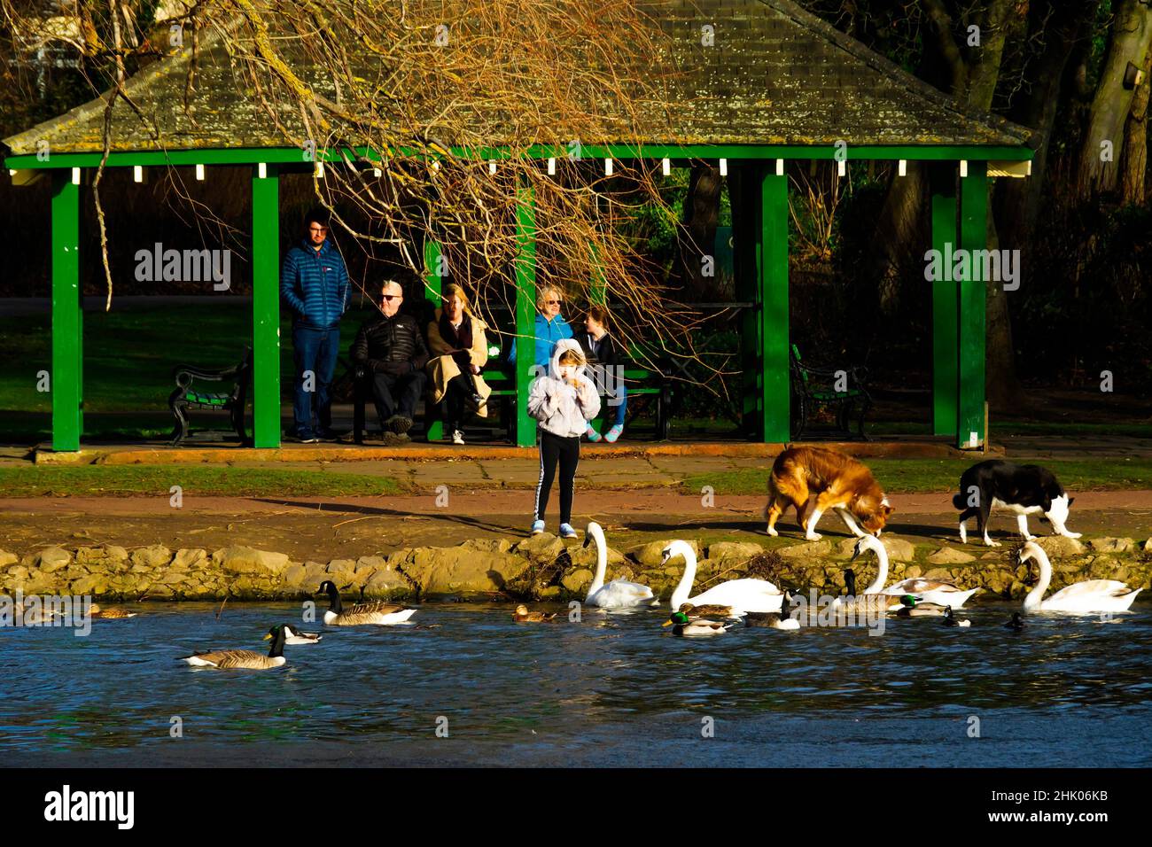 A sunny winters day in Locke Park Lake Redcar North Yorkshire with a ...