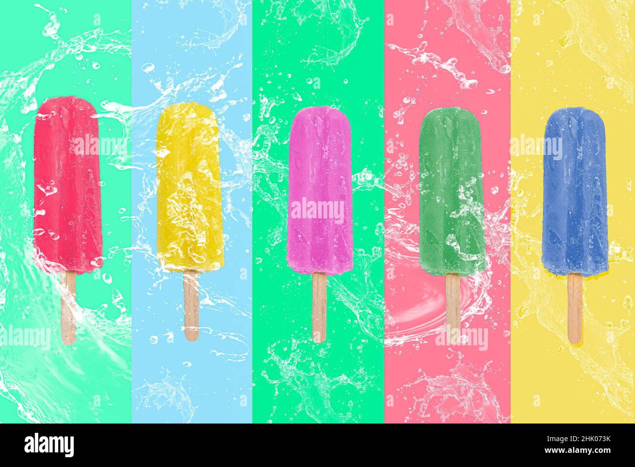 Popslices of different flavors with colorful backgrounds Stock Photo ...