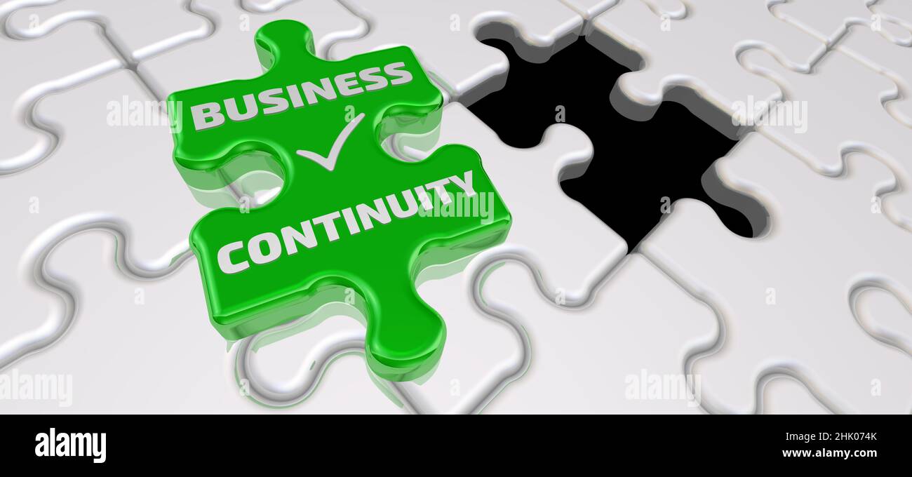 Business continuity. Folded white puzzles elements and one green with ...