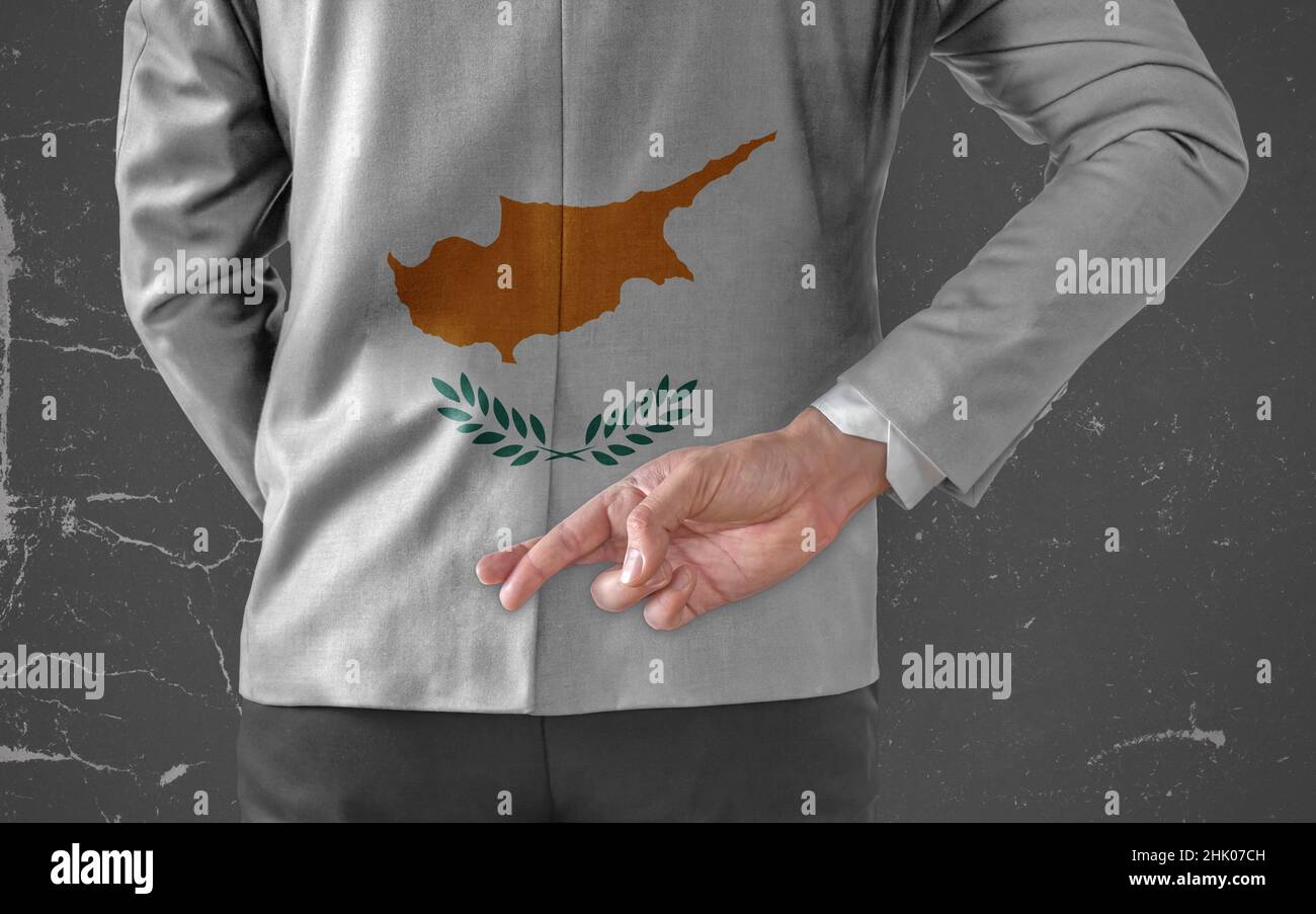 Businessman Jacket with Flag of Cyprus with his fingers crossed behind ...