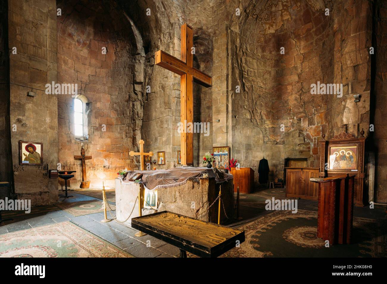 Mtskheta, Georgia. Big Wooden Cross In The Interior Of Jvari Church ...