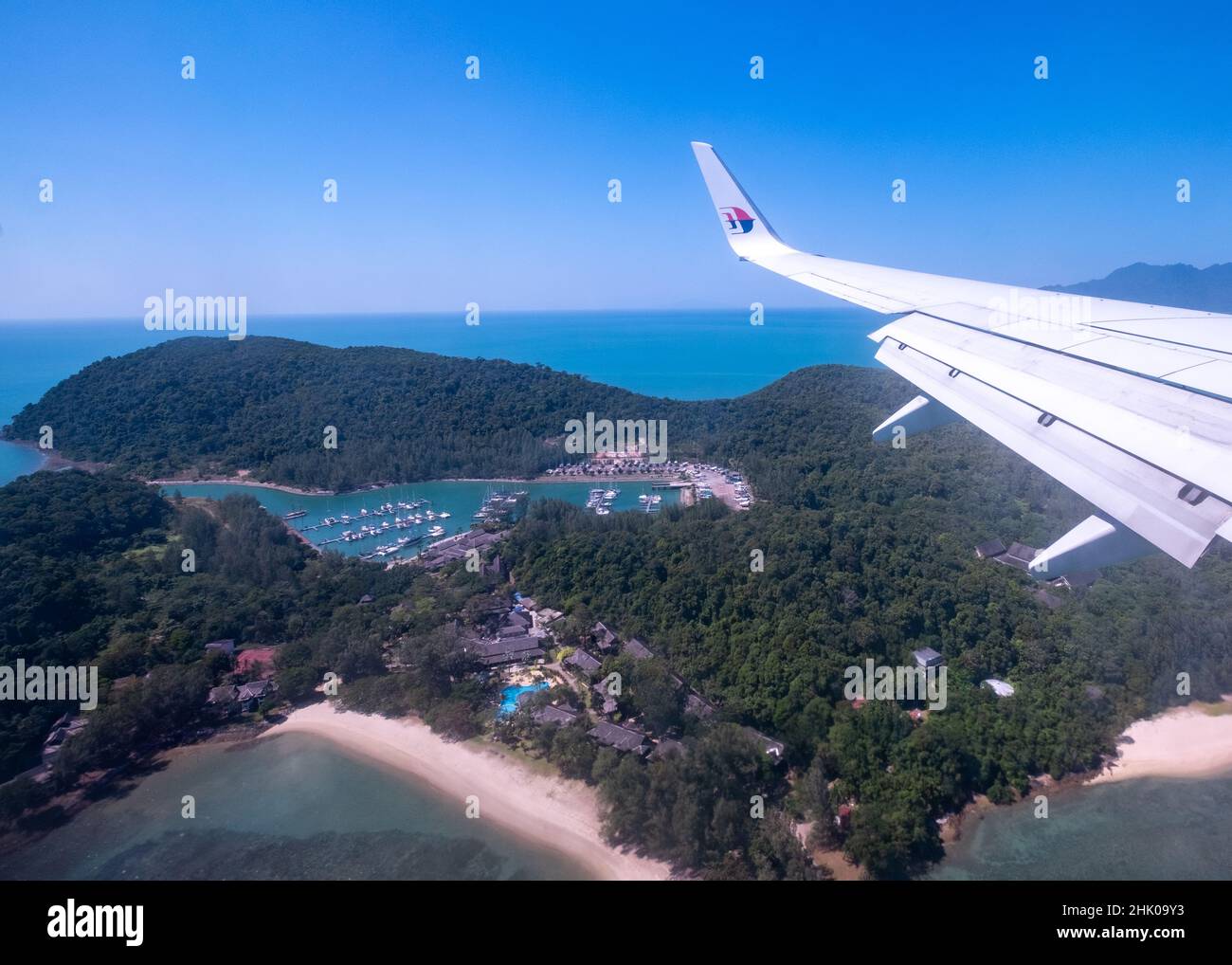 View from an aeroplane flying over Langkawi, a popular Malaysian ...