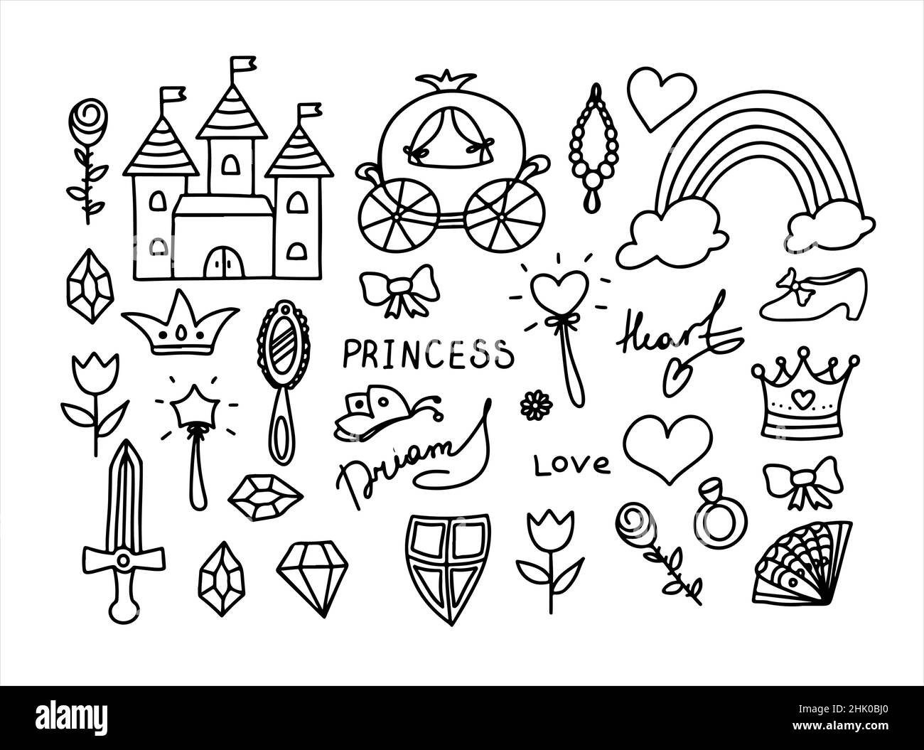 Set Vector Illustration Hand-Drawn Sketchy Fairy Tale Princess Tiara ...