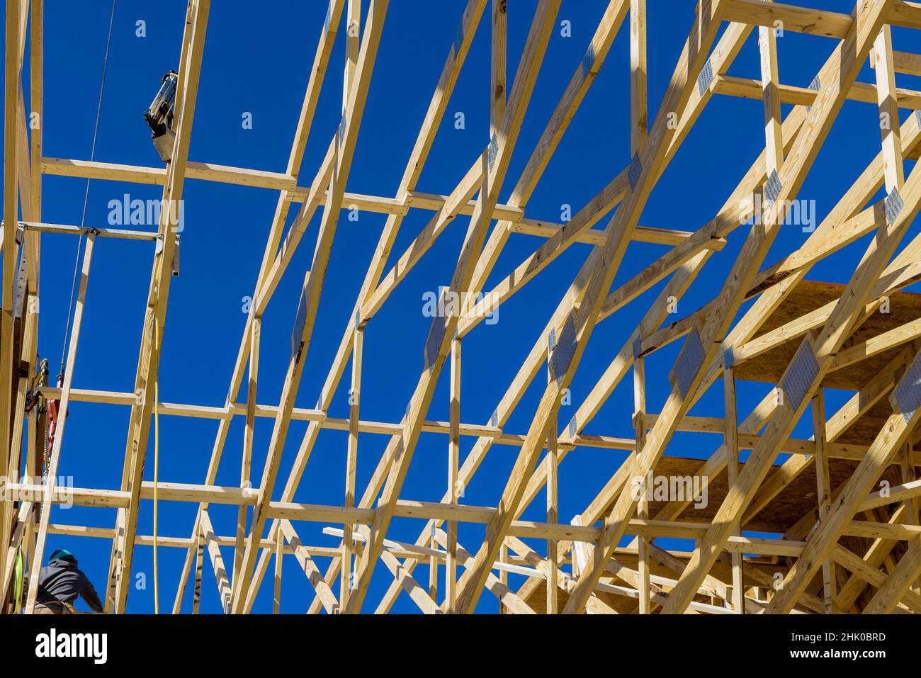 Framing of wood framework a new wooden house under construction Stock ...