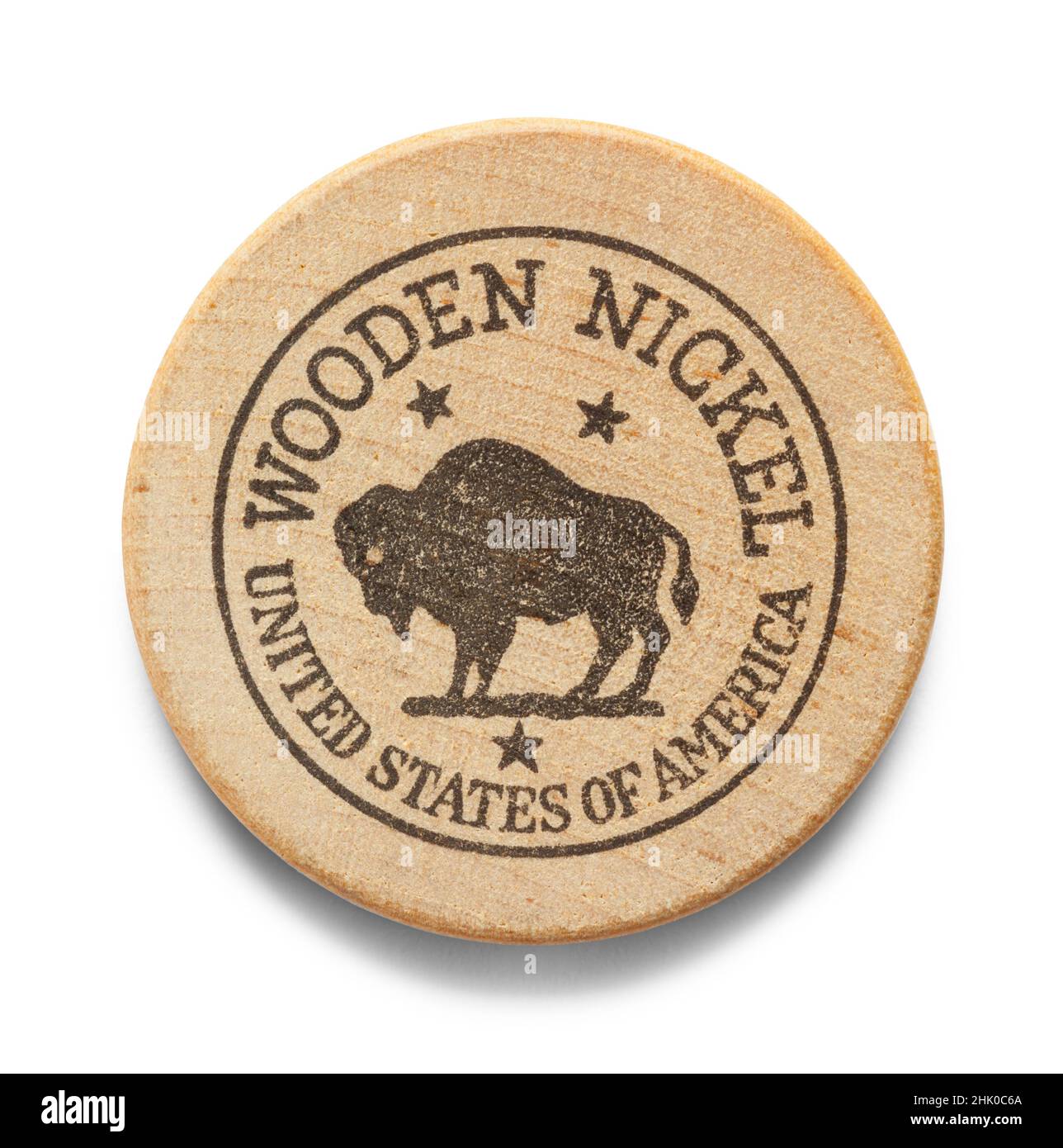 Vintage Wooden Buffalo Nickel Coin Cut Out in White Stock Photo - Alamy